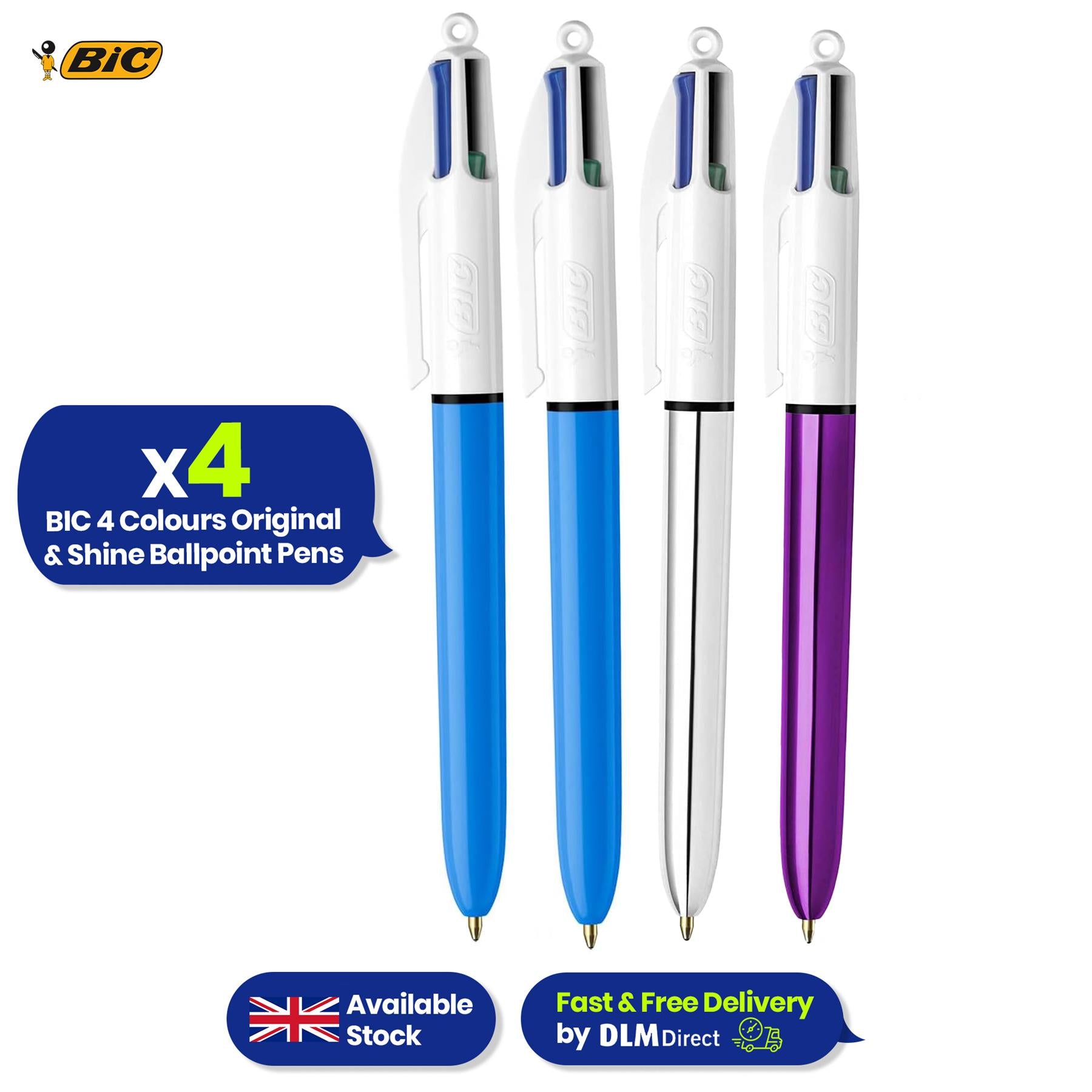 BIC 4 Colours Original & Shine Pens Pack of 4 with Multi-Ink Colours ...